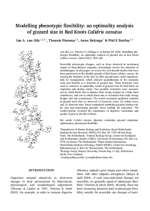 (PDF) Modelling phenotypic flexibility: an optimality analysis of ...