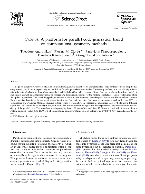 Pdf Cronus A Platform For Parallel Code Generation Based On Computational Geometry Methods