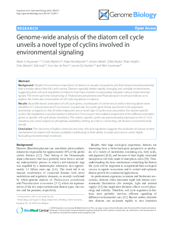 (PDF) Genome-wide analysis of the diatom cell cycle unveils a novel ...