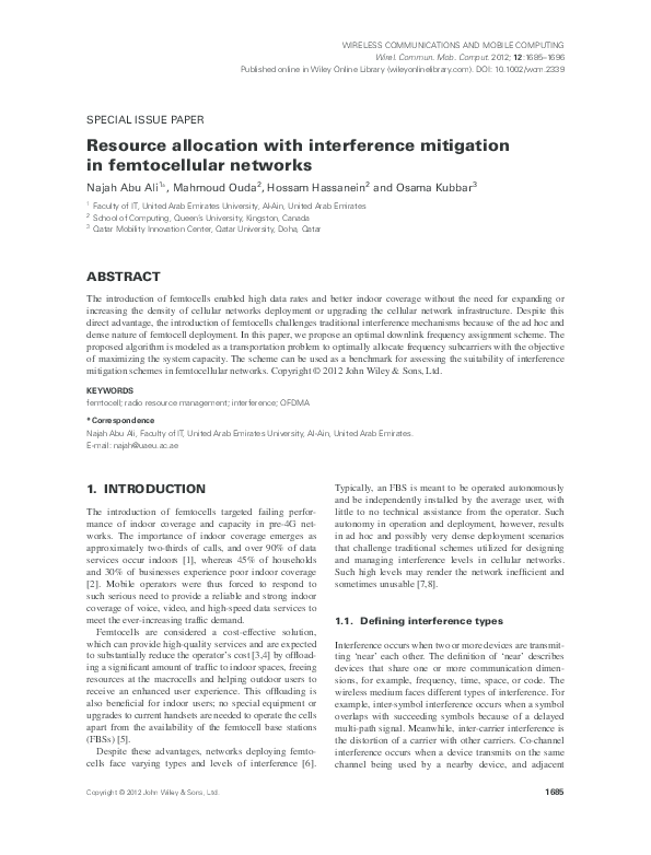 (PDF) Resource allocation with interference mitigation in OFDMA femtocells for co-channel ...