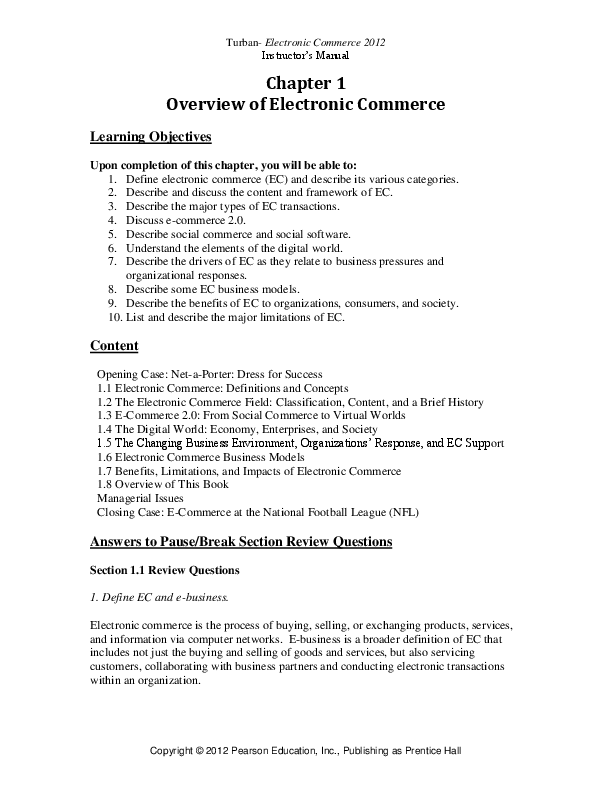 (PDF) Turban-Electronic Commerce 2012 Instructor's Manual Chapter 1 Overview of Electronic ...