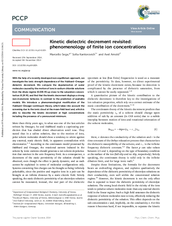 (PDF) Kinetic dielectric decrement revisited: phenomenology of finite ...