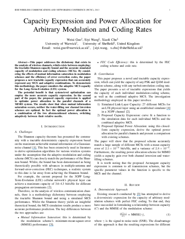 Pdf Capacity Expression And Power Allocation For Arbitrary Modulation