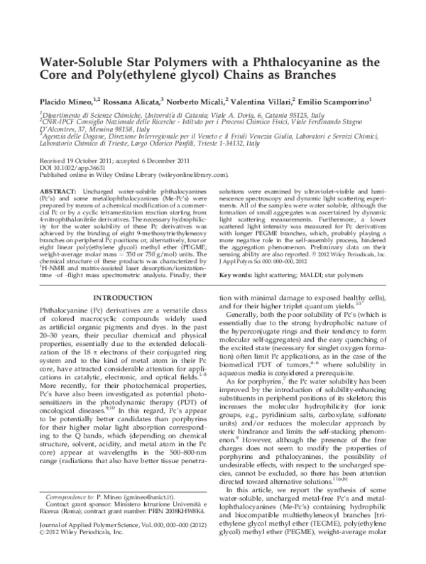 (PDF) Water-soluble star polymers with a phthalocyanine as the core and ...