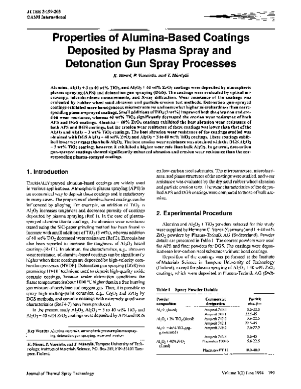 (PDF) Properties of alumina-based coatings deposited by plasma spray and detonation gun spray ...