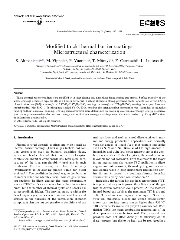 (PDF) Modified thick thermal barrier coatings: microstructural characterization