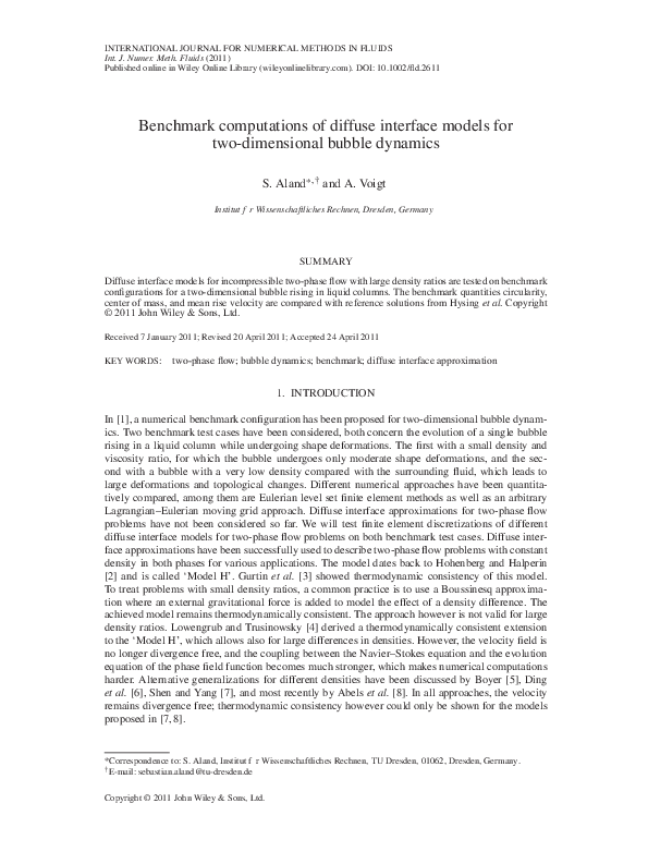 (PDF) Benchmark computations of diffuse interface models for two‐dimensional bubble dynamics