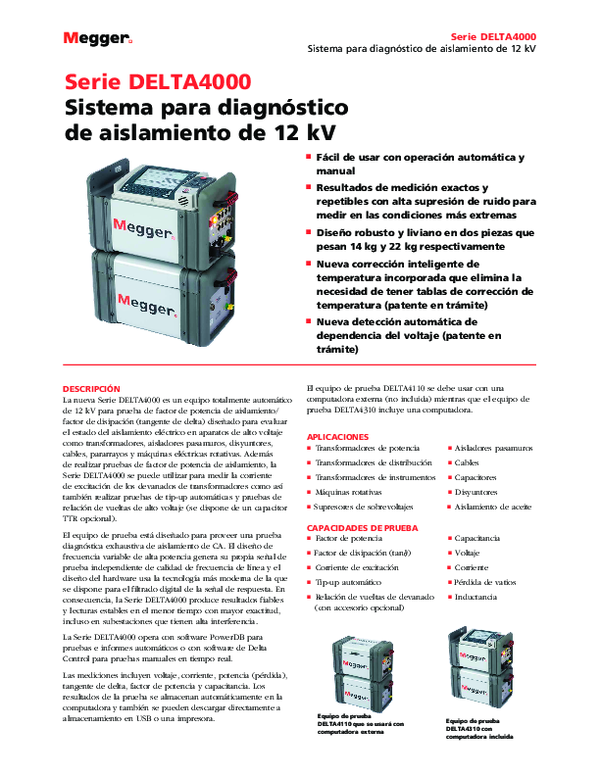 (PDF) Serie DELTA4000 Sistema para diagnóstico de aislamiento de 12 kV