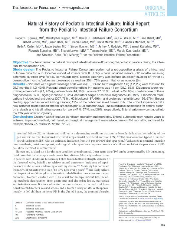 (PDF) Natural History of Pediatric Intestinal Failure: Initial Report ...