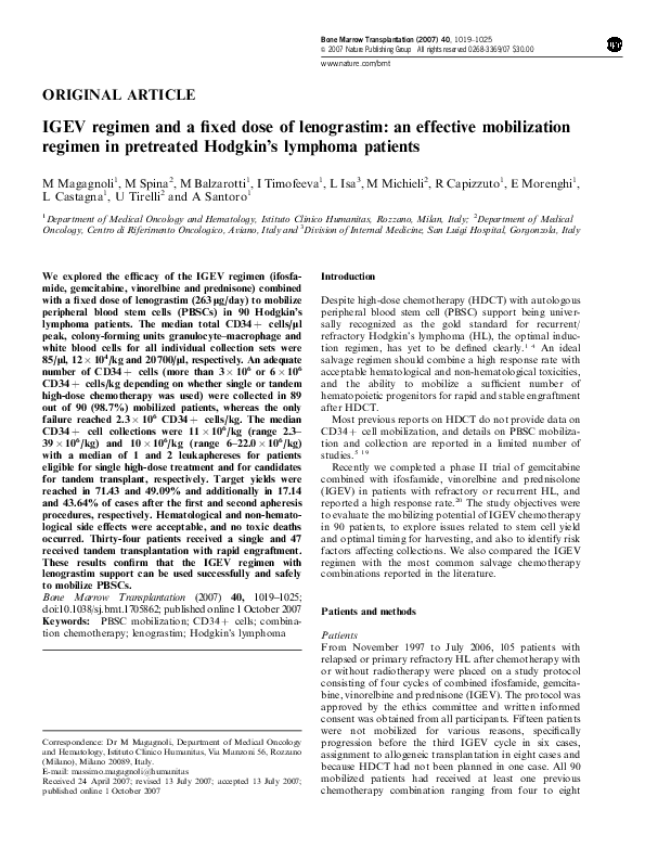 (PDF) IGEV regimen and a fixed dose of lenograstim: an effective ...