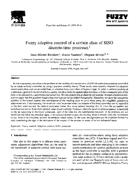 (PDF) Fuzzy adaptive control of a certain class of SISO discrete-time processes