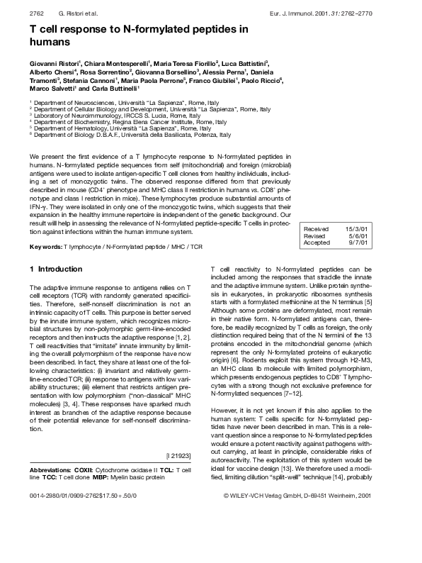 (PDF) T cell response to N-formylated peptides in humans