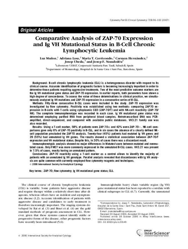 (PDF) Comparative analysis of ZAP-70 expression and Ig VH mutational ...