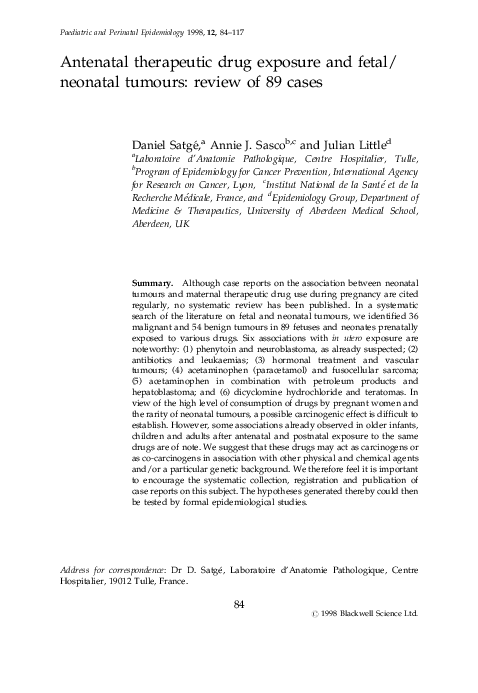 (PDF) Antenatal therapeutic drug exposure and fetal/neonatal tumours ...