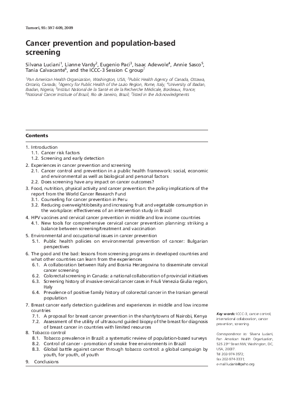 (PDF) Cancer prevention and population-based screening