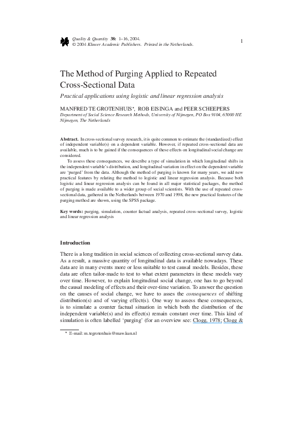 (PDF) The Method of Purging Applied to Repeated Cross-Sectional Data