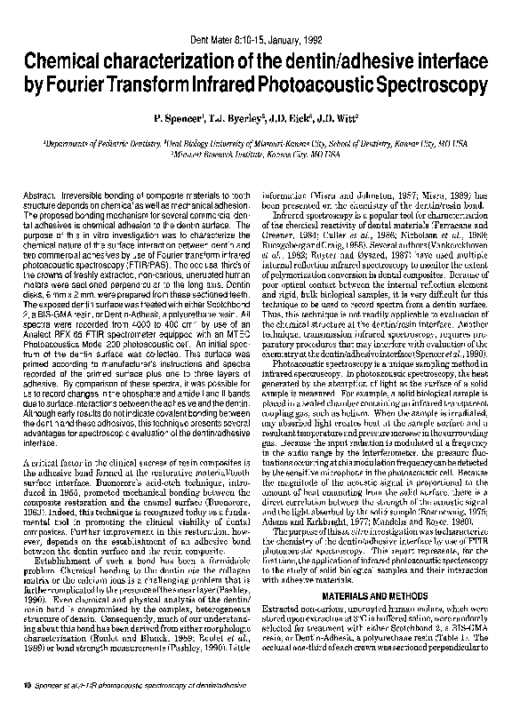(PDF) Chemical characterization of the dentin/adhesive interface by ...