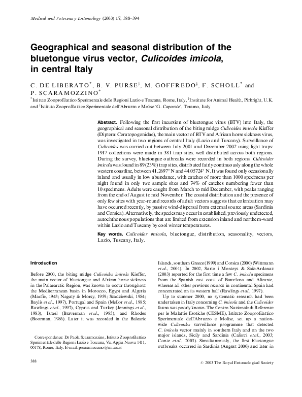 (PDF) Geographical and seasonal distribution of the bluetongue virus ...