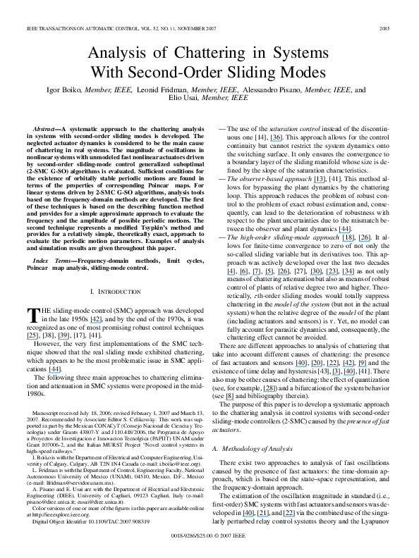 (PDF) Analysis of Chattering in Systems With Second-Order Sliding Modes