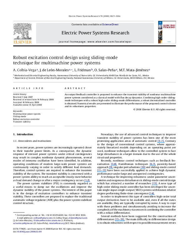 (PDF) Robust excitation control design using sliding-mode technique for multimachine power systems