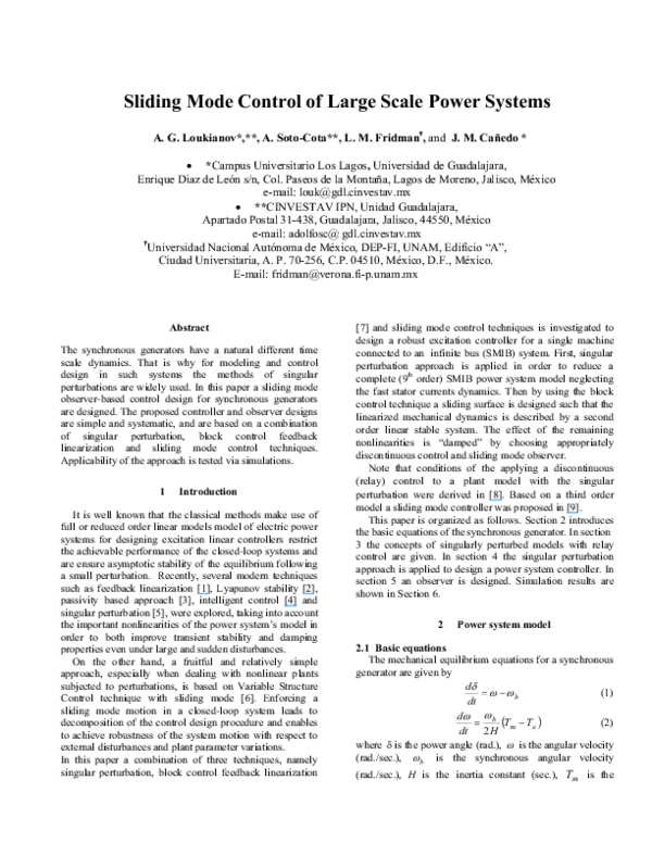 (PDF) Sliding Mode Control for Synchronous Generators