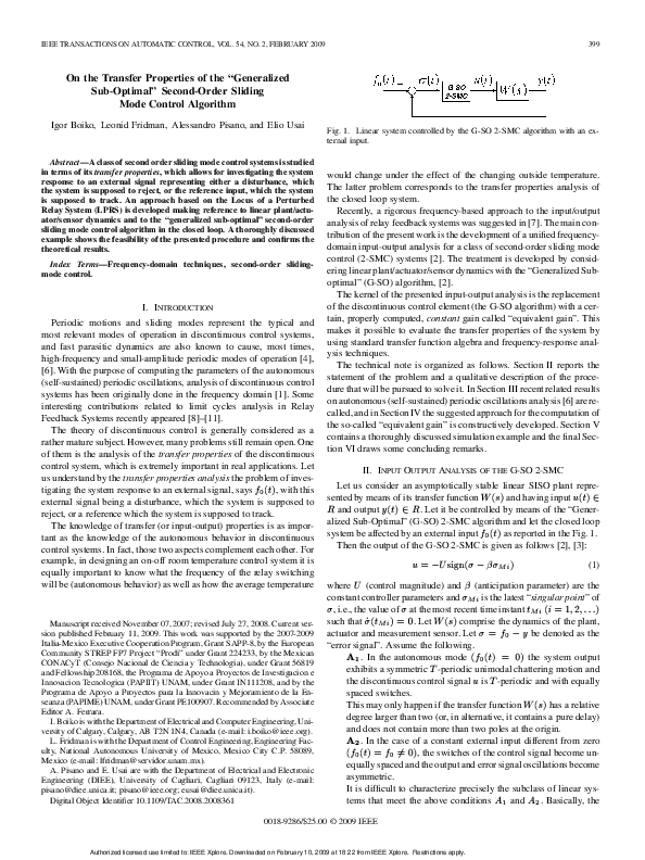 (PDF) On the transfer properties of the “generalized sub-optimal” second-order sliding mode ...