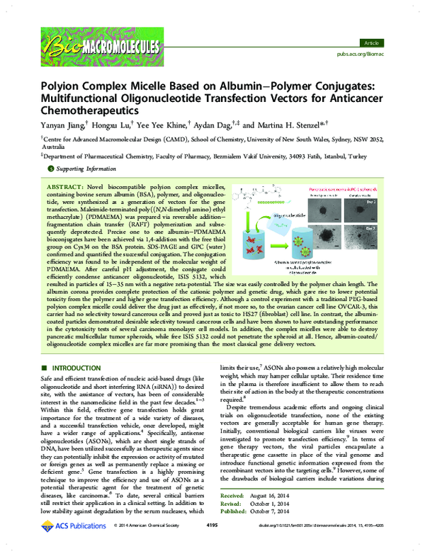 (PDF) Polyion Complex Micelle Based on Albumin–Polymer Conjugates ...