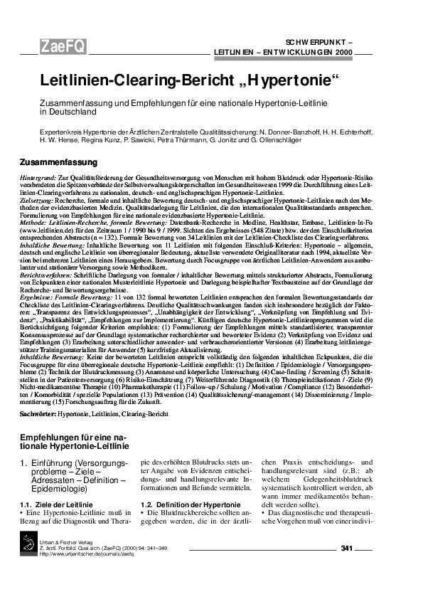 (PDF) [Guidelines Clearing House Statement "Hypertension". Summary and ...