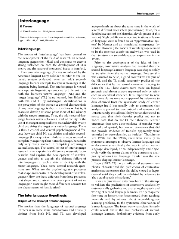 (PDF) Interlanguage Tarone.PDF
