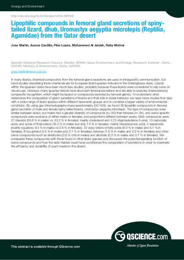 (PDF) Lipophilic compounds in femoral gland secretions of spiny-tailed ...