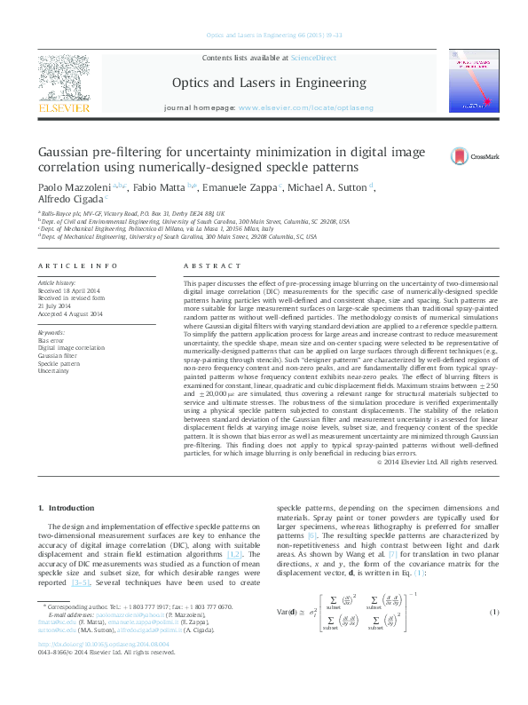 (PDF) Gaussian pre-filtering for uncertainty minimization in digital image correlation using ...
