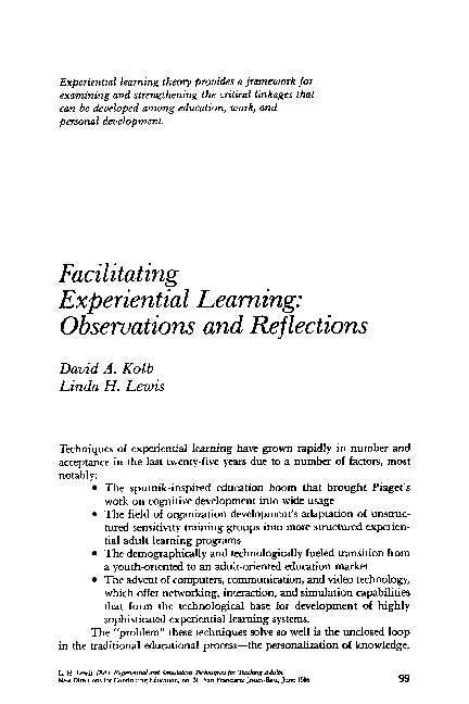 (PDF) Facilitating experiential learning: Observations and reflections