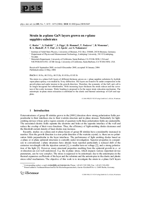 (PDF) Strain in a -plane GaN layers grown on r -plane sapphire substrates