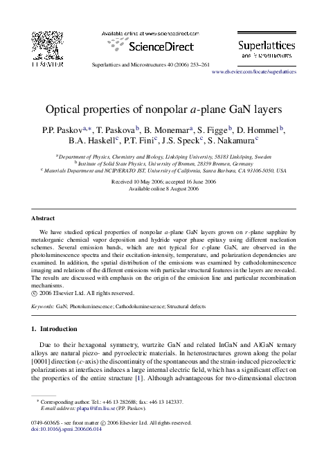 (PDF) Optical properties of nonpolar a-plane GaN layers