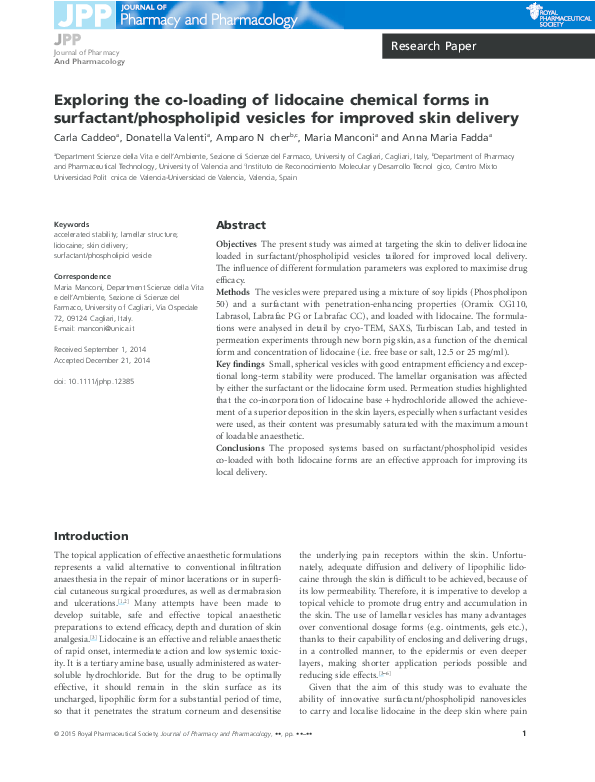 (PDF) Exploring the co-loading of lidocaine chemical forms in ...