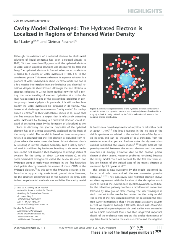 (PDF) Cavity Model Challenged: The Hydrated Electron is Localized in ...