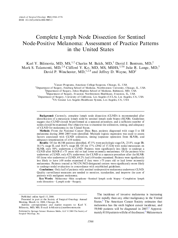 (PDF) Complete Lymph Node Dissection for Sentinel Node-Positive ...