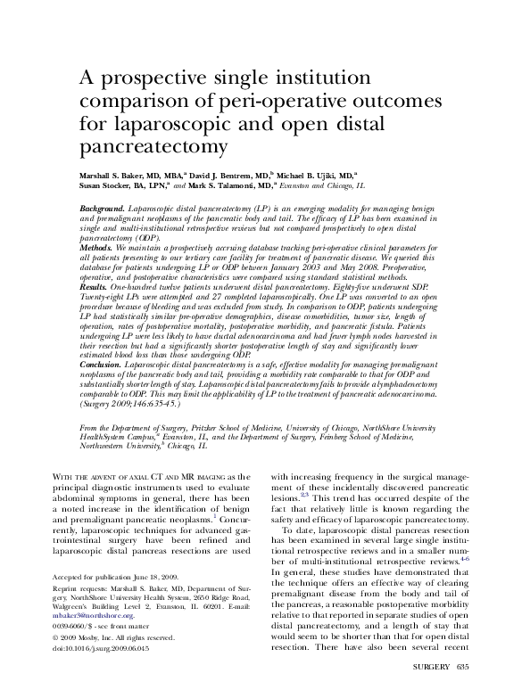 (PDF) A prospective single institution comparison of peri-operative outcomes for laparoscopic ...