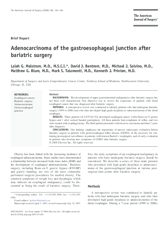 (PDF) Adenocarcinoma of the gastroesophageal junction after bariatric ...