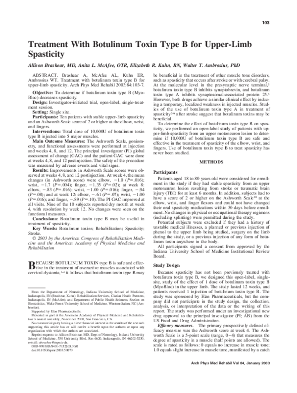 (PDF) Treatment with botulinum toxin type B for upper-limb spasticity