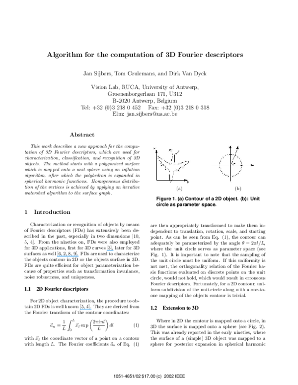 Pdf Algorithm For The Computation Of 3d Fourier Descriptors Jan
