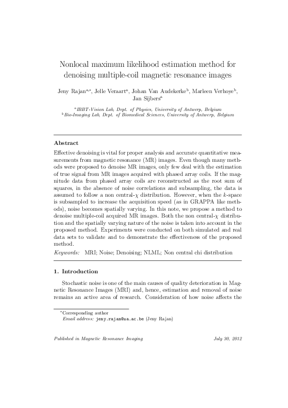Pdf Nonlocal Maximum Likelihood Estimation Method For Denoising Multiple Coil Magnetic