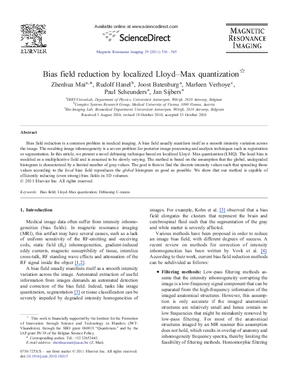 (PDF) Bias field reduction by localized Lloyd-Max quantization