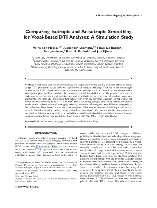 Pdf Comparing Isotropic And Anisotropic Smoothing For Voxel Based Dti