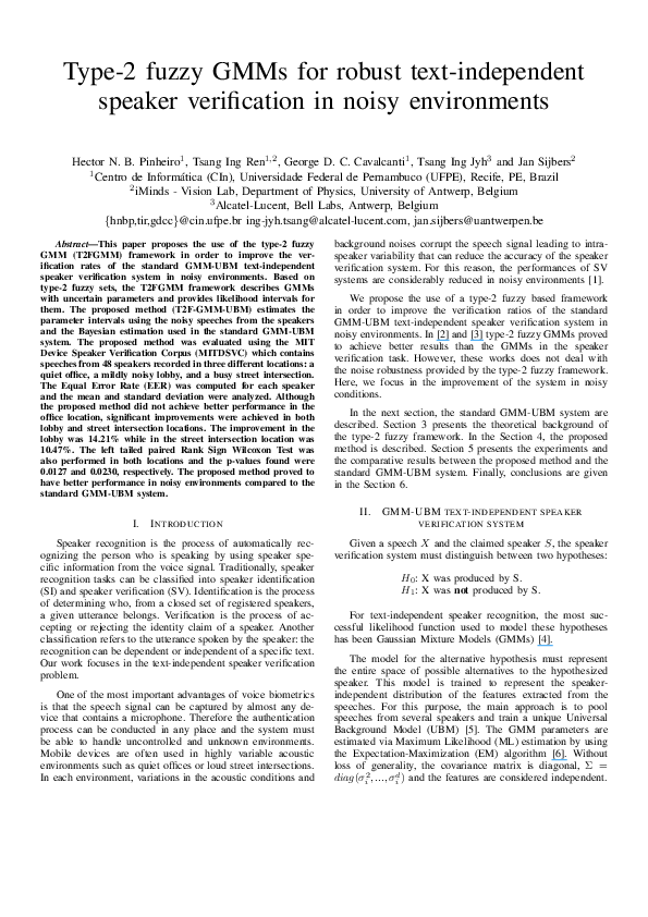 Pdf Type 2 Fuzzy Gmm Ubm For Text Independent Speaker Verification