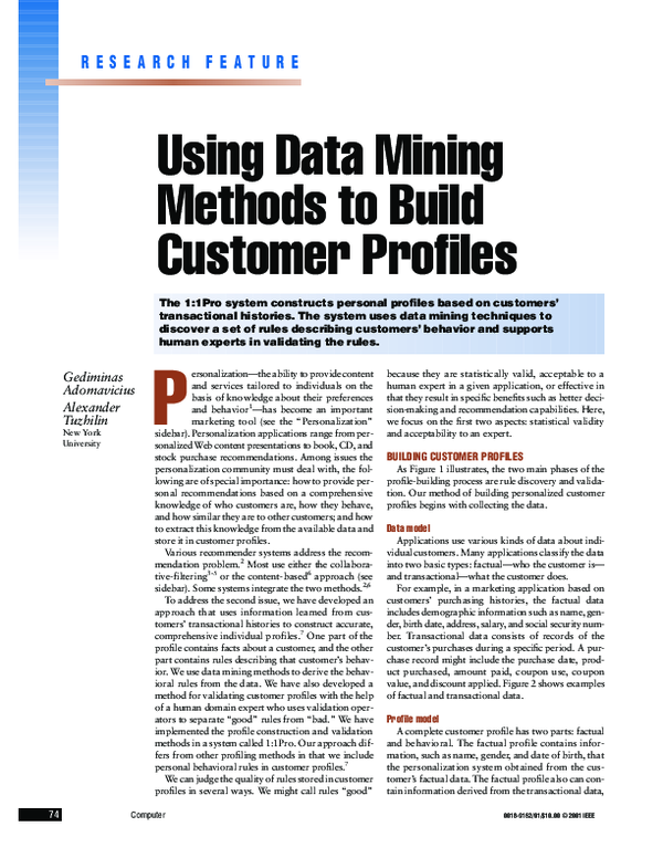 Pdf Using Data Mining Methods To Build Customer Profiles