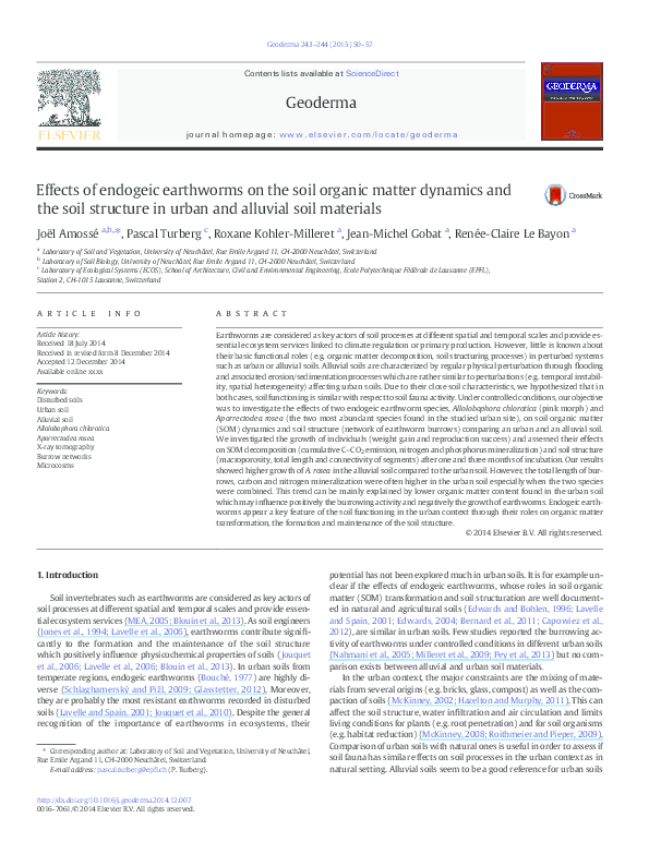 (PDF) Effects of endogeic earthworms on the soil organic matter ...
