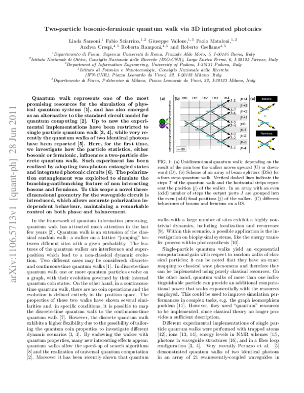 (PDF) Two-particle bosonic-fermionic quantum walk via integrated photonics