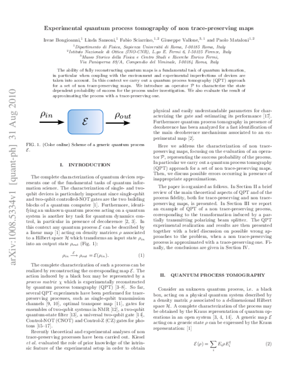 (PDF) Experimental quantum process tomography of non-trace-preserving maps