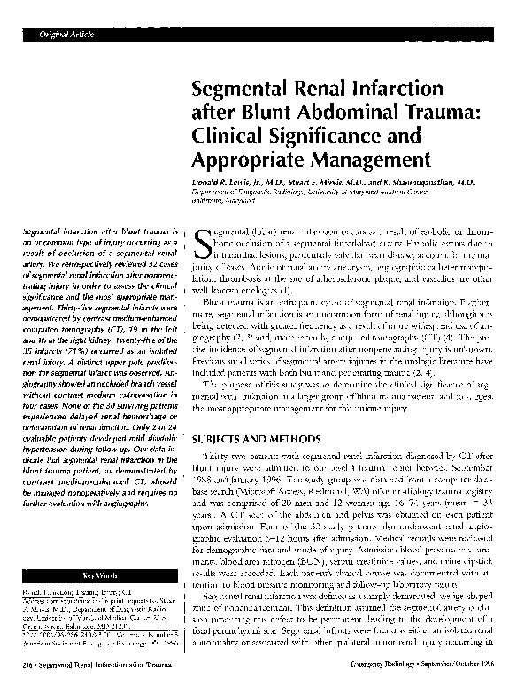(PDF) Segmental renal infarction after blunt abdominal trauma: Clinical ...